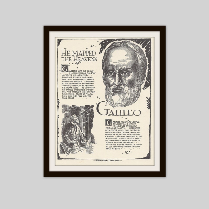 Galileo Vintage Art Print Classroom Decor Science Teacher | Etsy