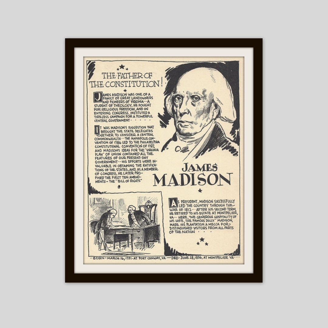 James Madison, Vintage Art Print, Classroom Art, Teacher Gift, History ...