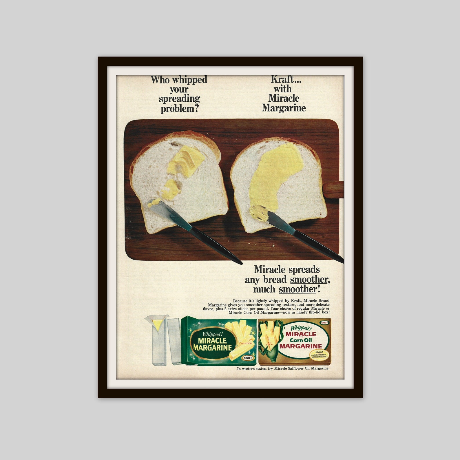 1965 Margarine Print Ad, Kraft Miracle Margarine, Retro Kitchen Wall ...
