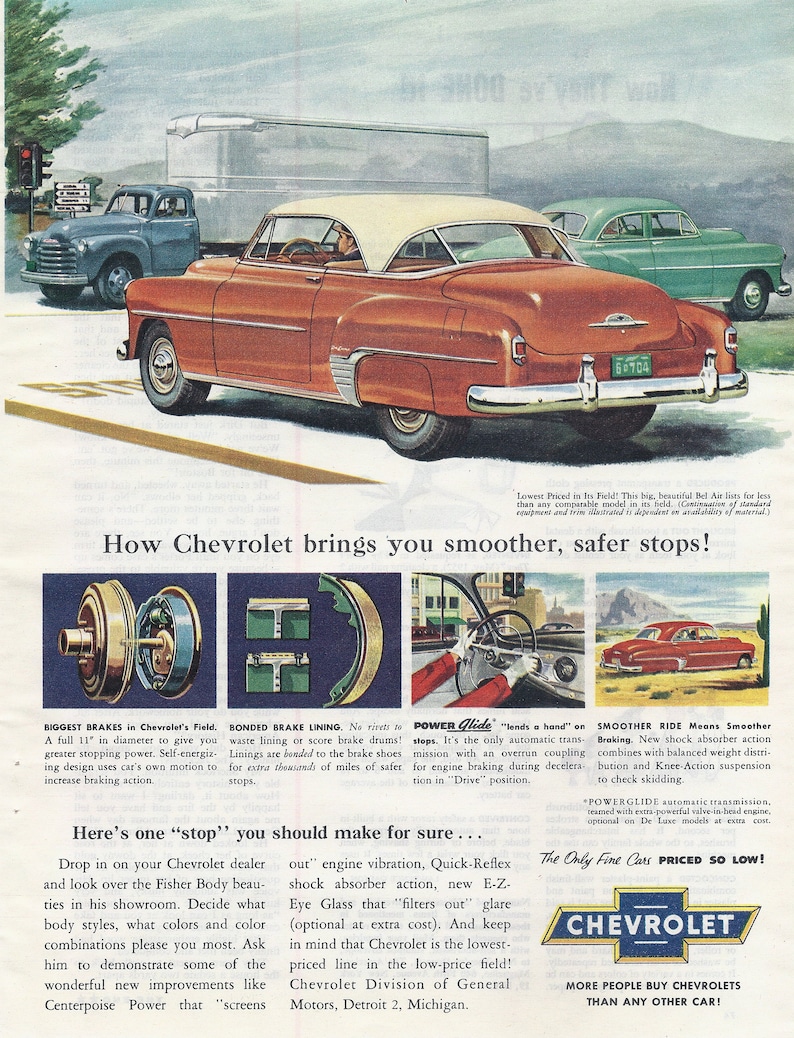 1953 Vintage Chevrolet Ad Chevrolet Bel Air Mid Century Ad | Etsy