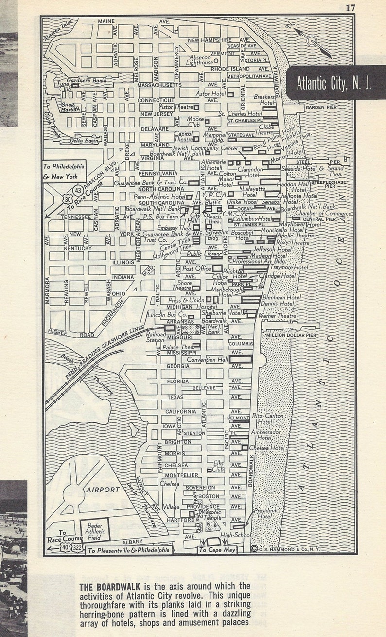 Atlantic City New Jersey Map City Map Street Map 1950s 2 | Etsy
