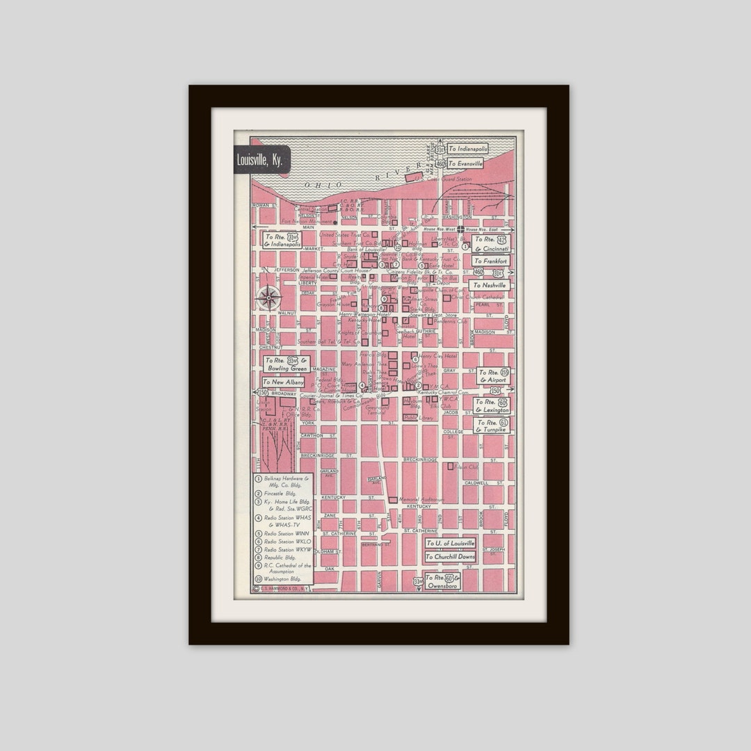 1950s Louisville Kentucky Map: Vintage Pink & Black Street Grid - Etsy