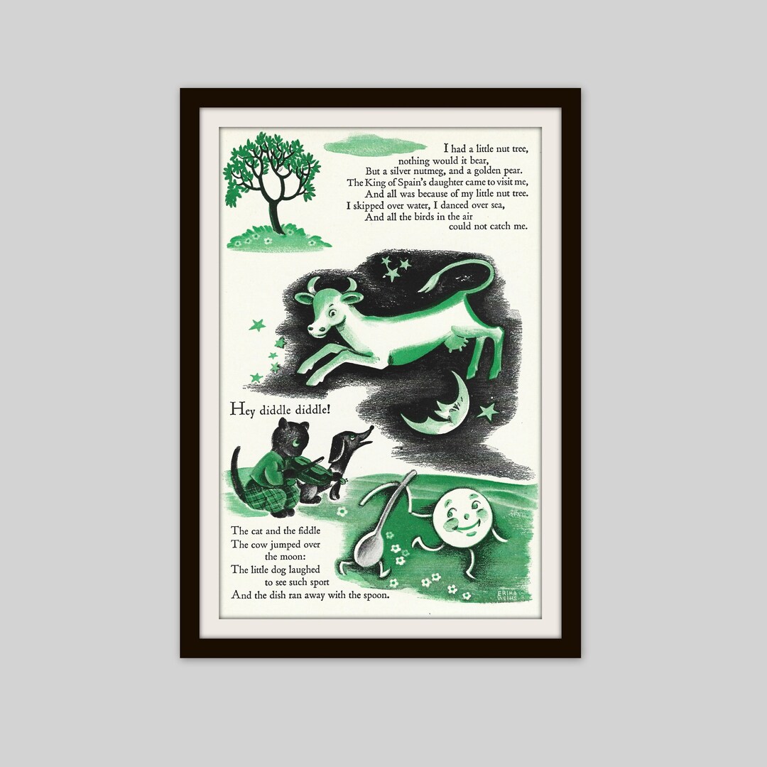 1952 Nursery Rhyme Print, Original Vintage Print, 2 Sided Book Page ...