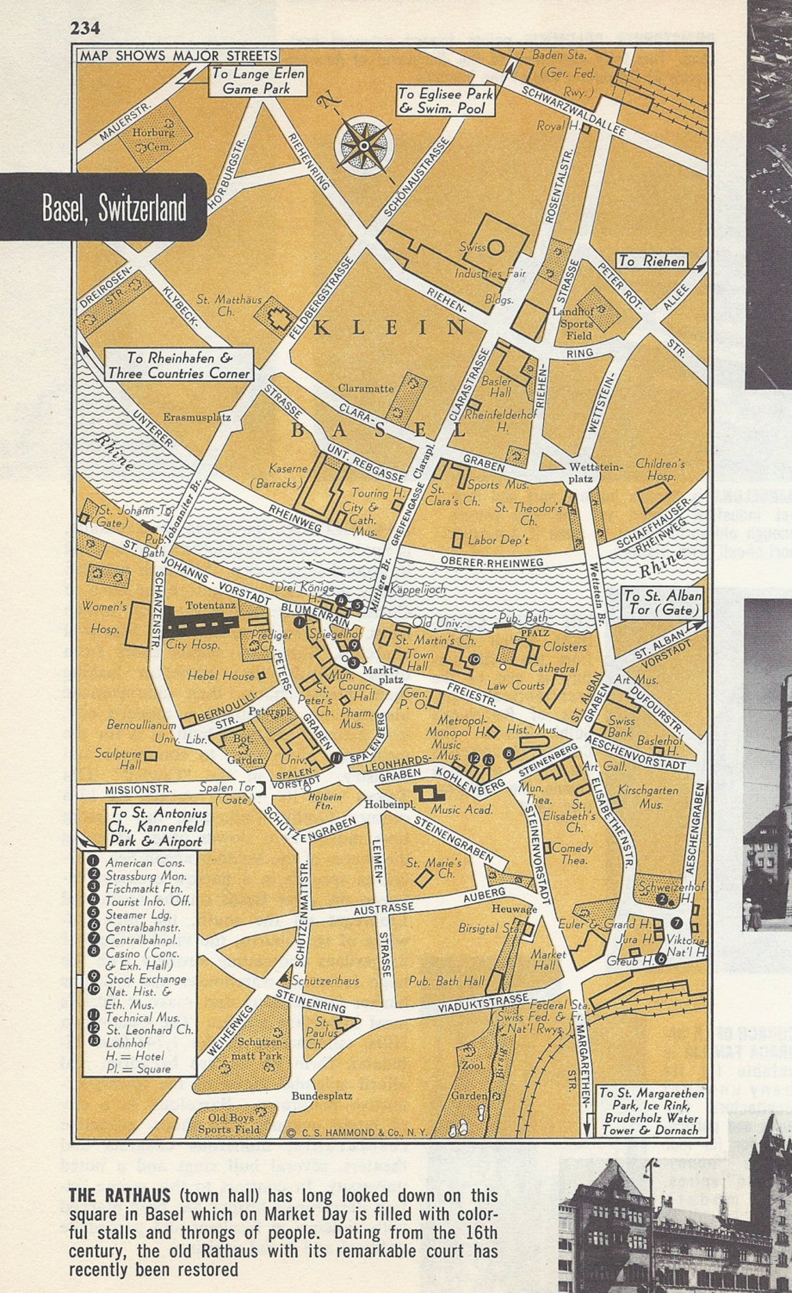 Basel Switzerland Map City Map Street Map 1950s Europe | Etsy