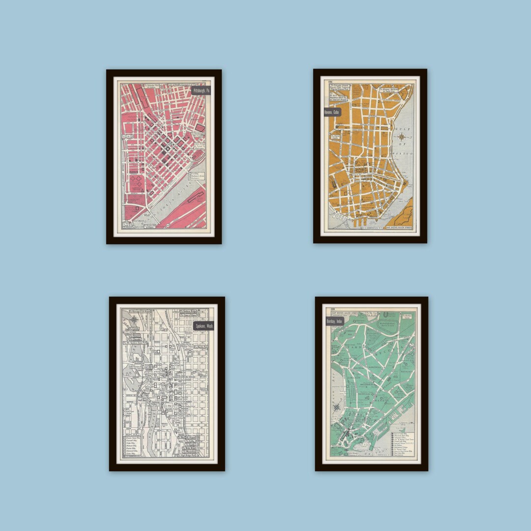 Any 2 City Maps, Set of 2, 1950s Vintage Maps, Mid Century, Retro ...