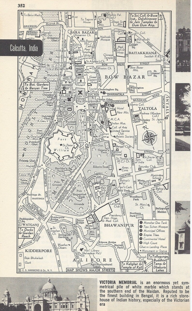 1950s Calcutta India Map: Vintage City Street Grid - Etsy