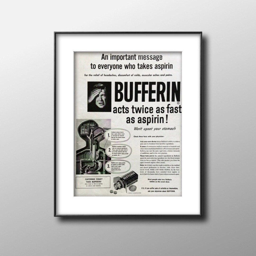 1955 Bufferin Ad, Headache Medicine Ad, Original Magazine Advertisement ...