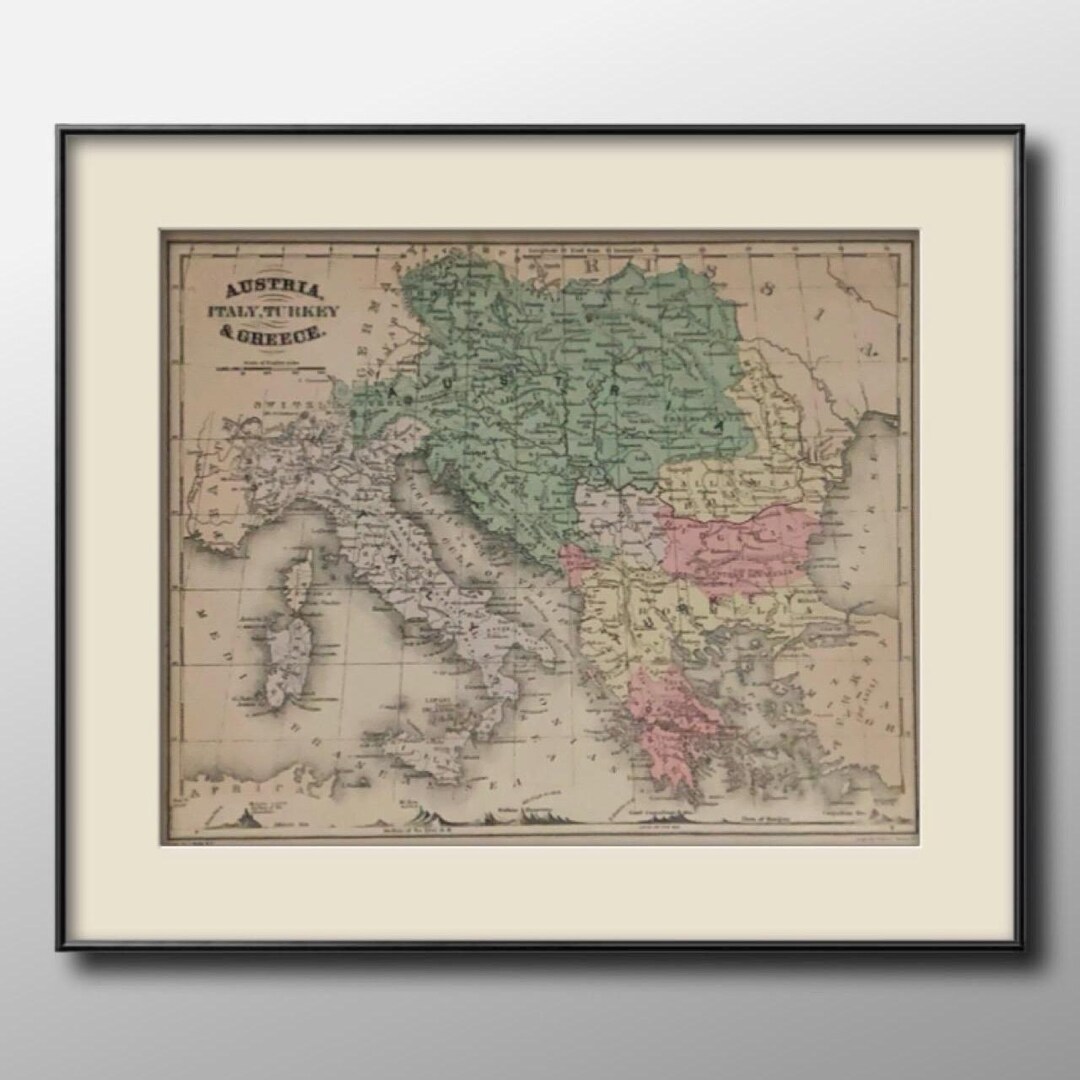 Antique 1883 Austria, Italy, Turkey & Greece Map – Original Atlas Print ...