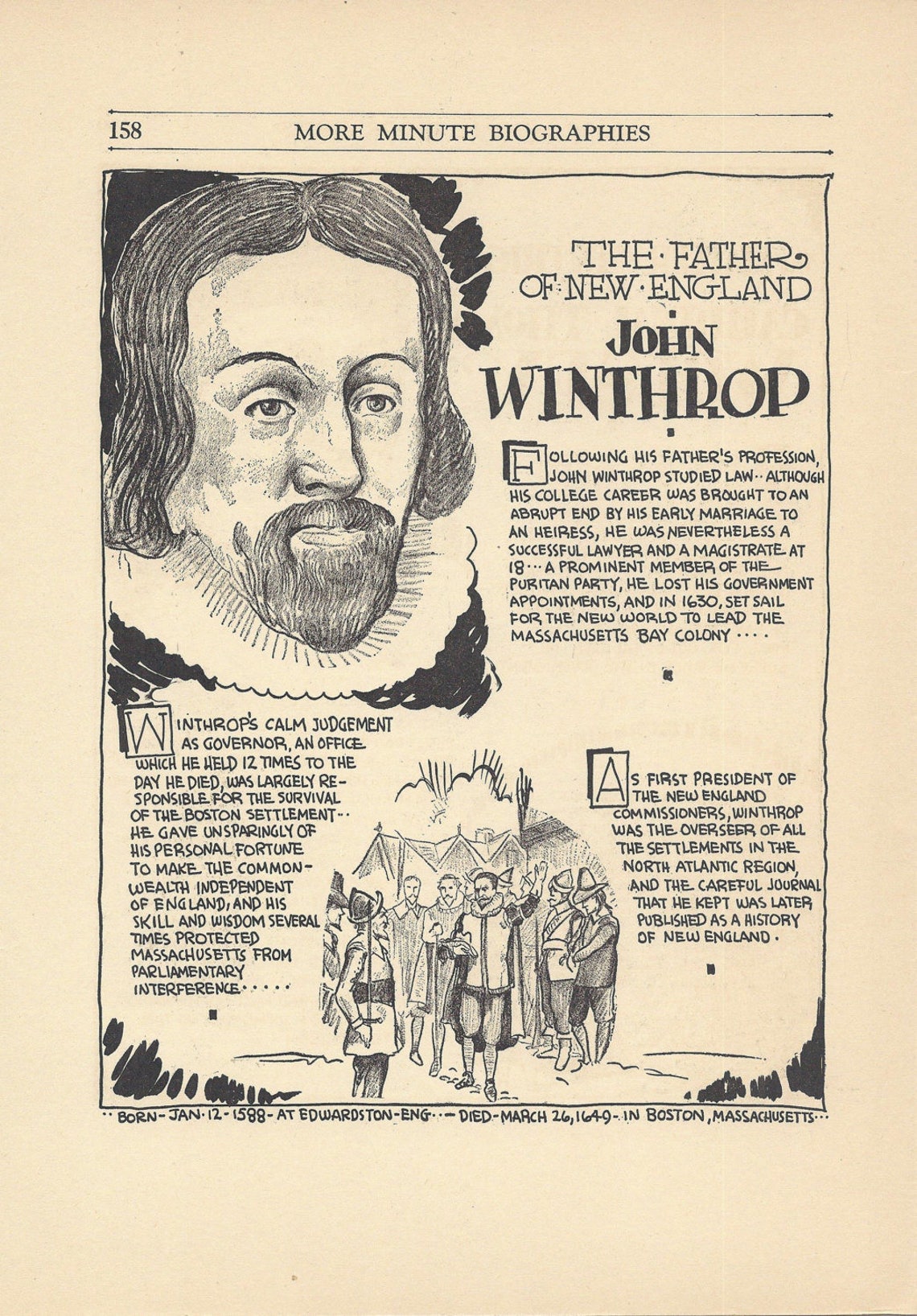 John Winthrop Vintage Art Print Classroom Art History - Etsy