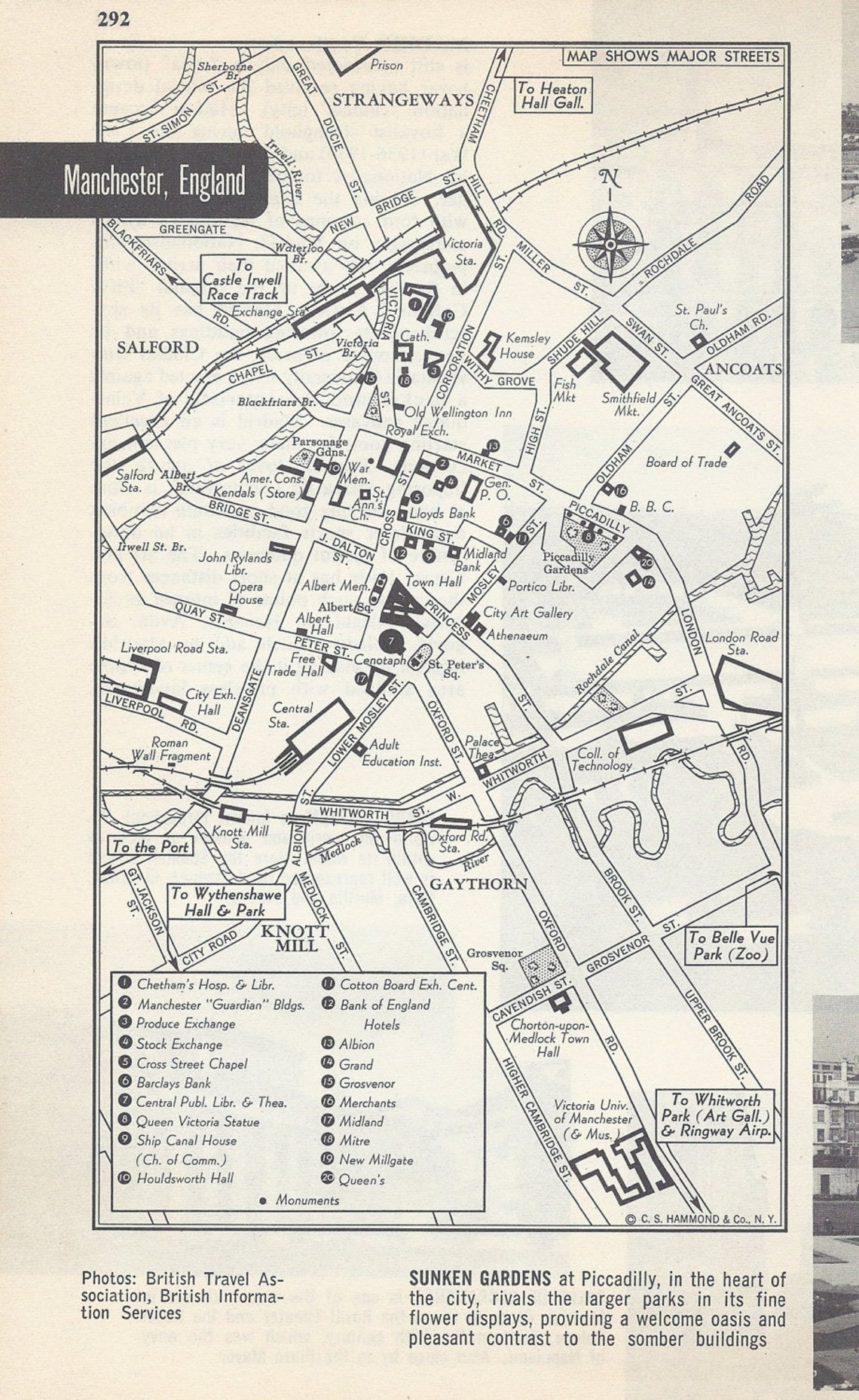 Manchester England Map City Map Street Map 1950s Europe | Etsy