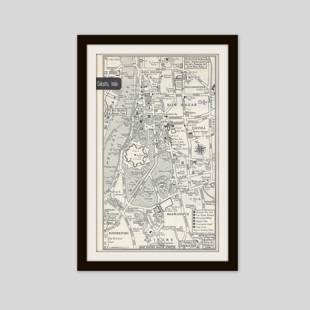 1950s Calcutta India Map: Vintage City Street Grid - Etsy