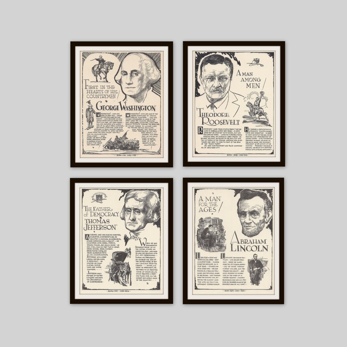 Any 4 Historical Biographies Set of 4 Vintage Art Print Set - Etsy