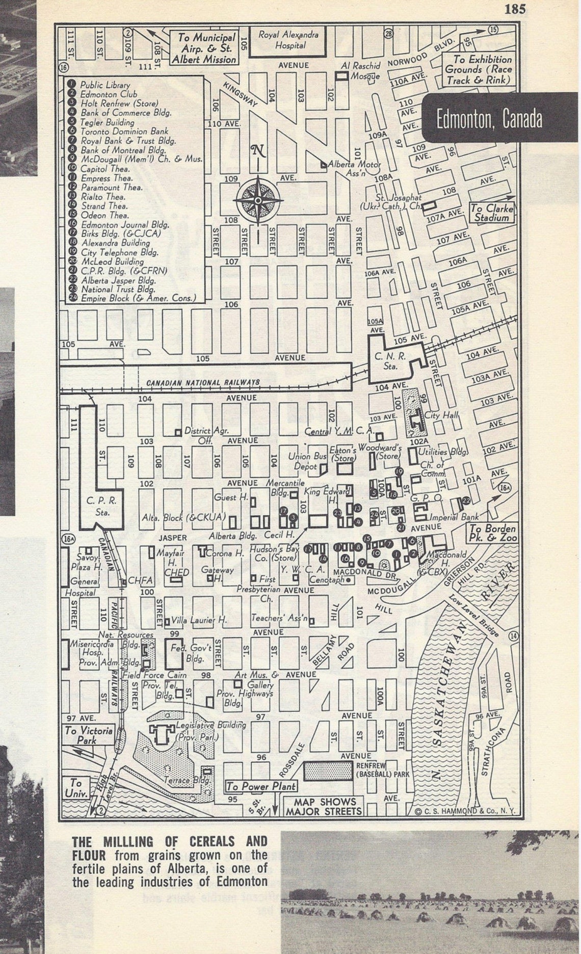 Edmonton Canada Map City Map Street Map 1950s 2 Sided - Etsy
