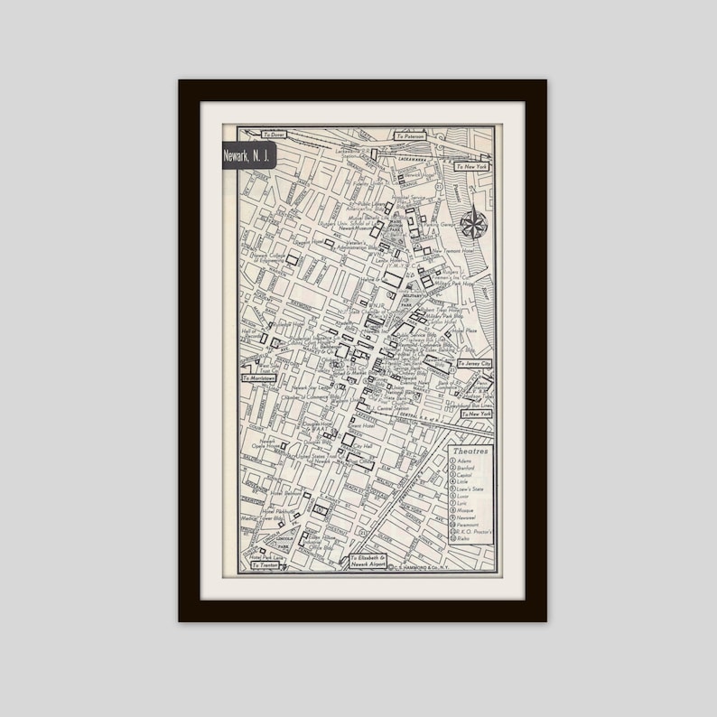 Newark New Jersey Map City Map Street Map 1950s 2 Sided - Etsy