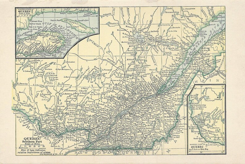 Antique Southern Quebec Map: 1926 Canada Travel Art - Etsy