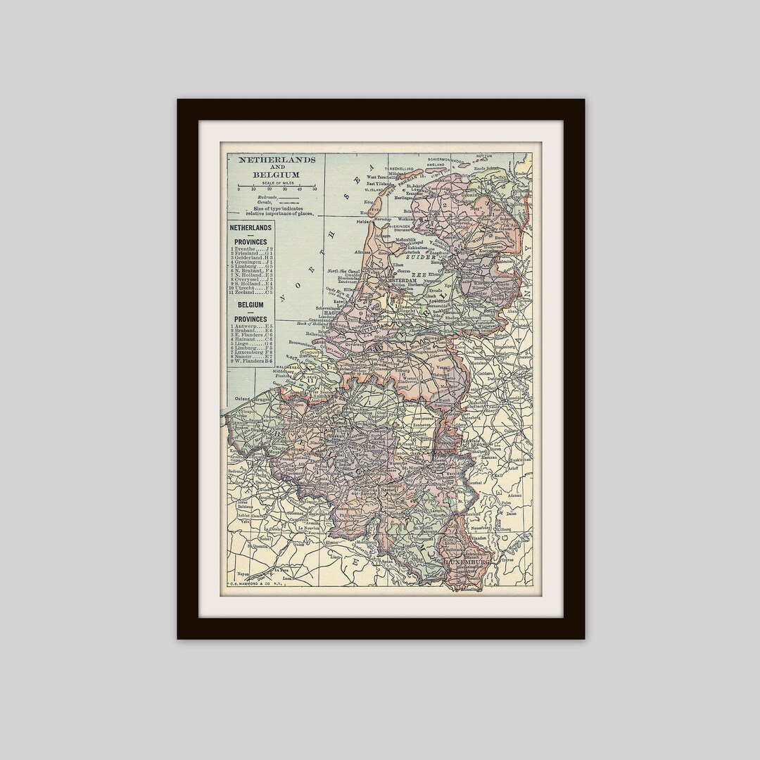 Antique 1926 Map, Netherlands Map, Belgium Map, Original Map, Map Decor ...