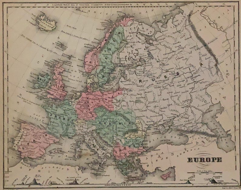 Original 1883 Map of Europe – Antique Geography & Historical Map - Etsy