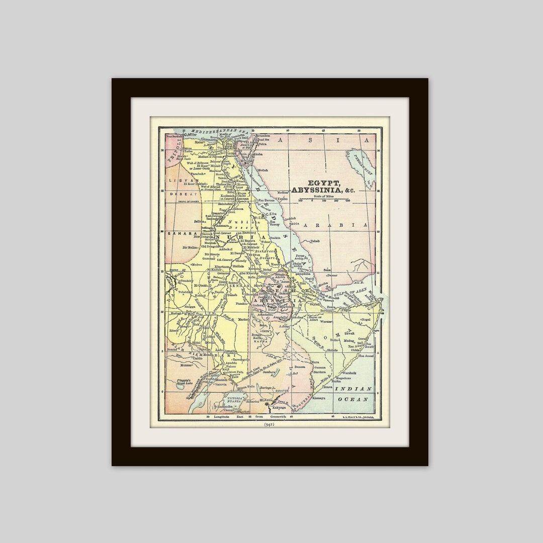 Egypt Map, Ethiopia Map, Abyssinia Map, Original 1905 Map, Antique Map ...