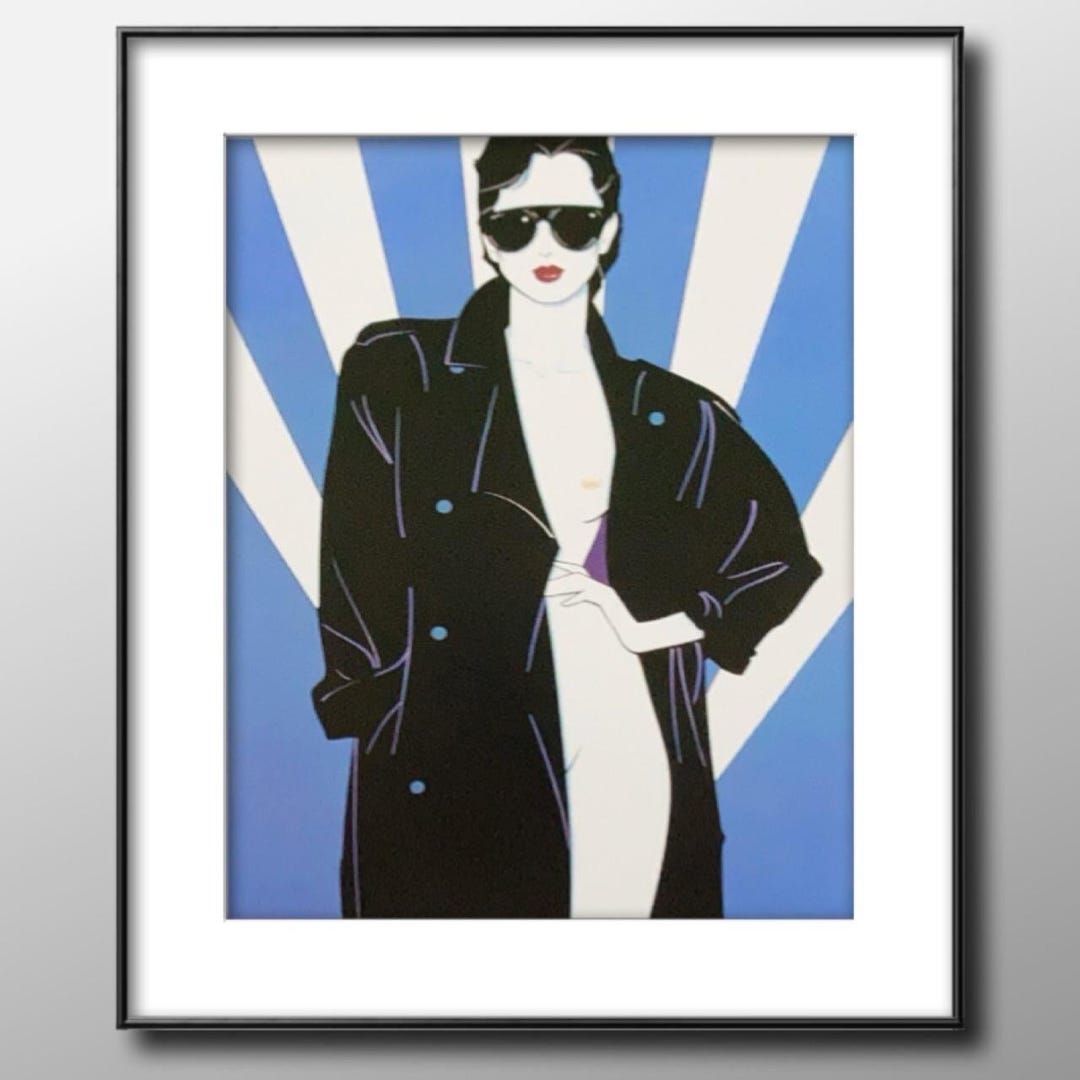 1989 Patrick Nagel Print – Woman in Black Trench Coat - Etsy