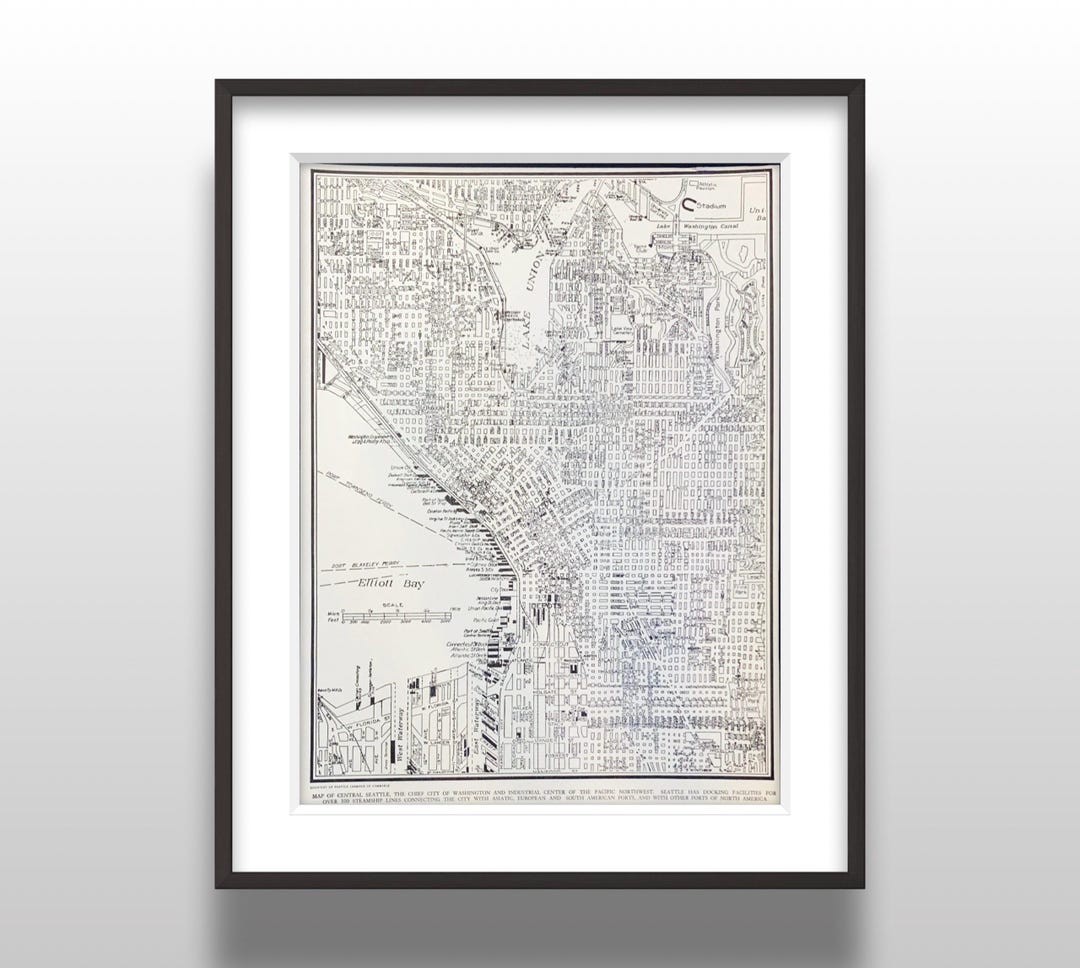 Vintage 1940s Seattle Map | Central Downtown Waterfront Print | Rand ...