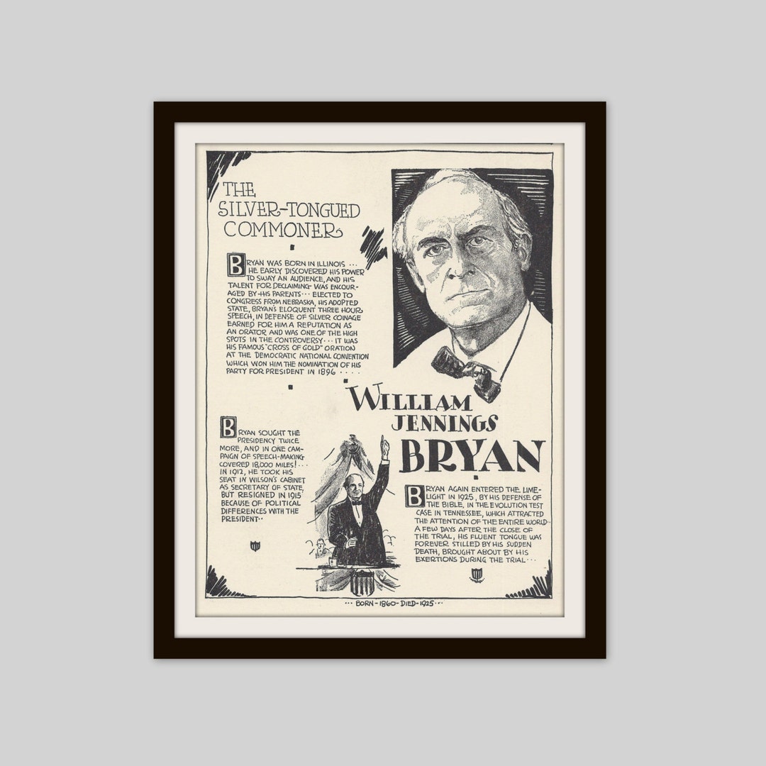 William Jennings Bryan, Vintage Art Print, History Teacher Gift ...