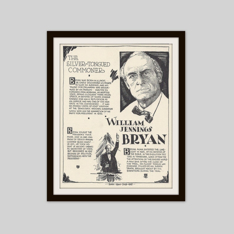 William Jennings Bryan Vintage Art Print History Teacher - Etsy