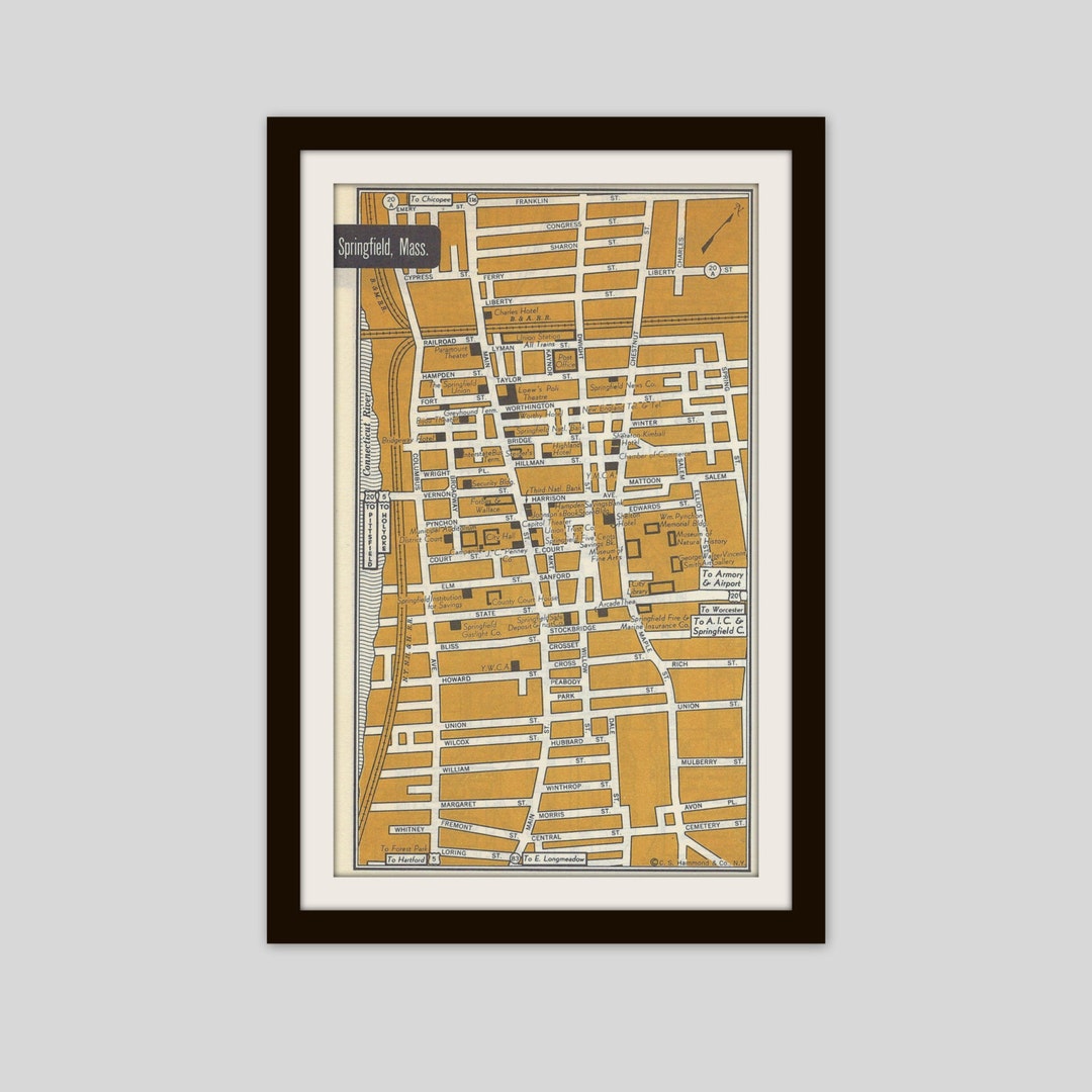 1950s Springfield Massachusetts Map: Vintage City Street Plan - Etsy