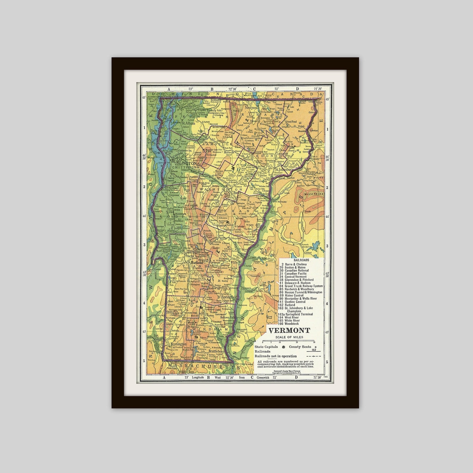 1933 Vermont Map, Color Book Plate, Map Decor, Map Wall Art - Etsy