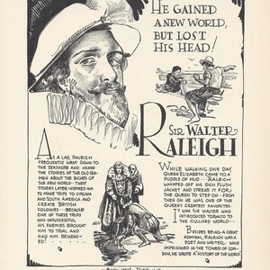 Sir Walter Raleigh, Vintage Art Print, Classroom Art, History Teacher ...