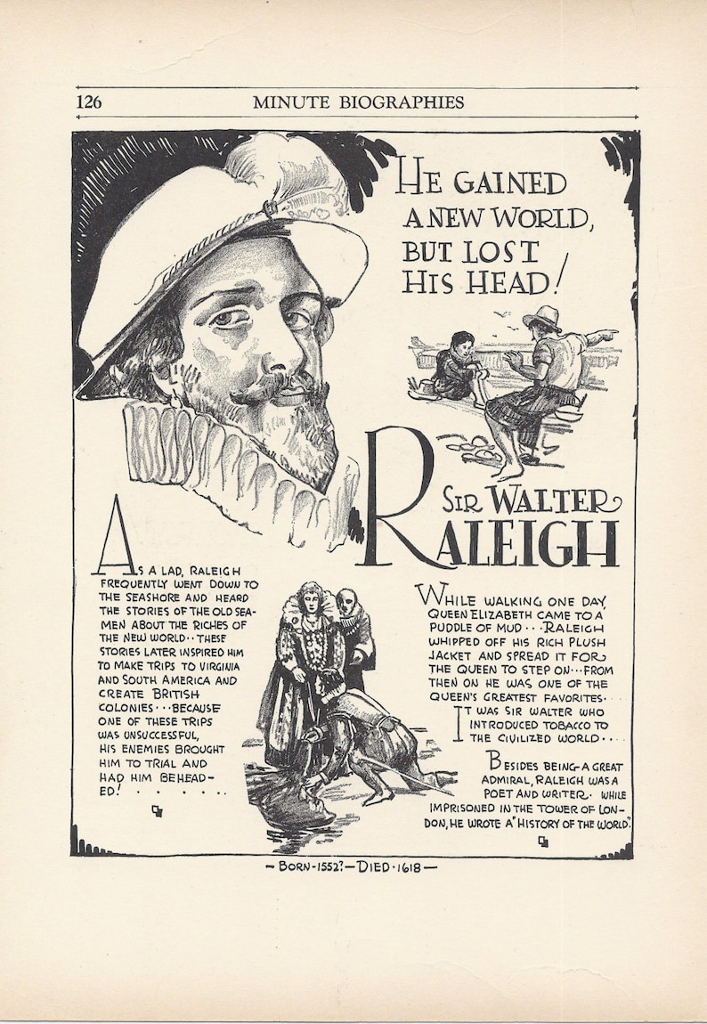 Sir Walter Raleigh Vintage Art Print Classroom Art History - Etsy