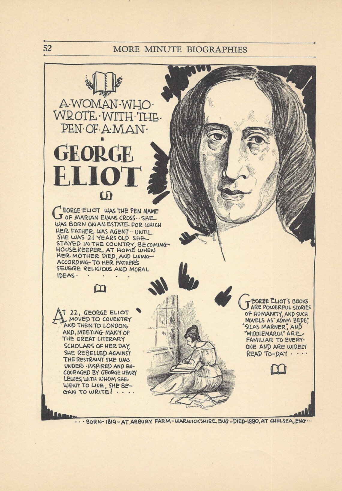 George Eliot Vintage Art Print Classroom Art English Teacher - Etsy 日本