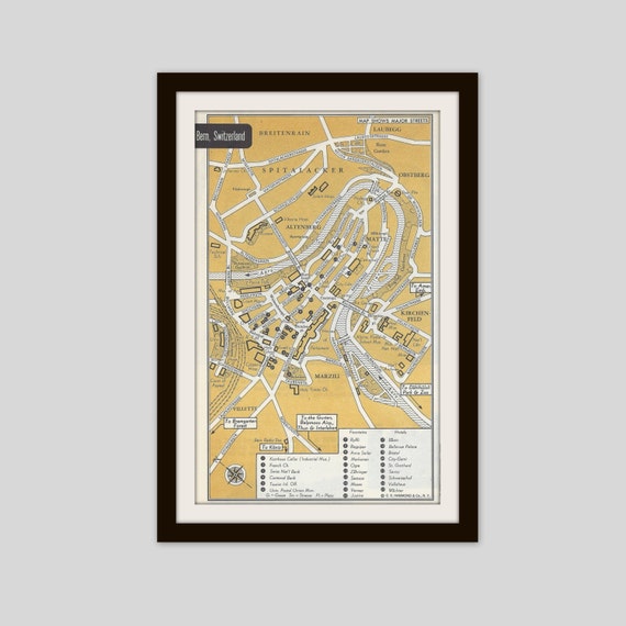 Bern Suiza mapa mapa de la ciudad mapa de la calle 1950 - Etsy España