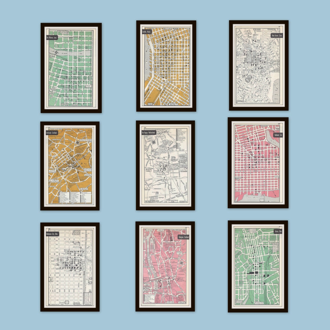 Any 6 City Maps Set of 6 1950s Vintage Maps Mid Century - Etsy