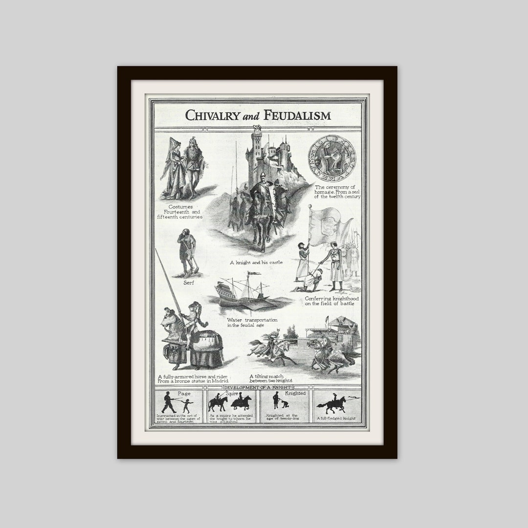 1933 Chivalry and Feudalism Print, Original Book Page, Medieval History ...