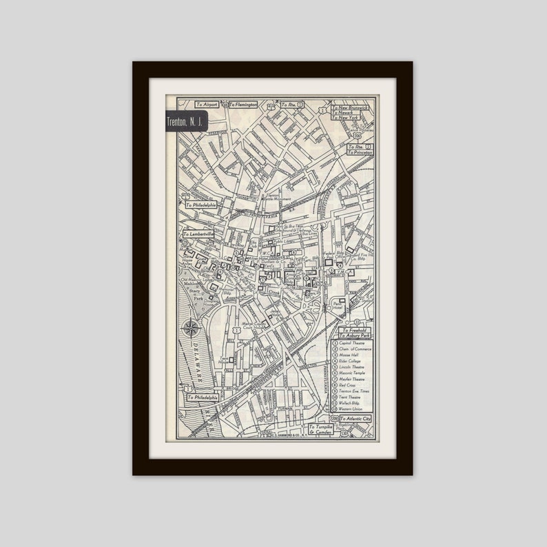 Trenton New Jersey Map City Map Street Map 1950s 2 Sided | Etsy