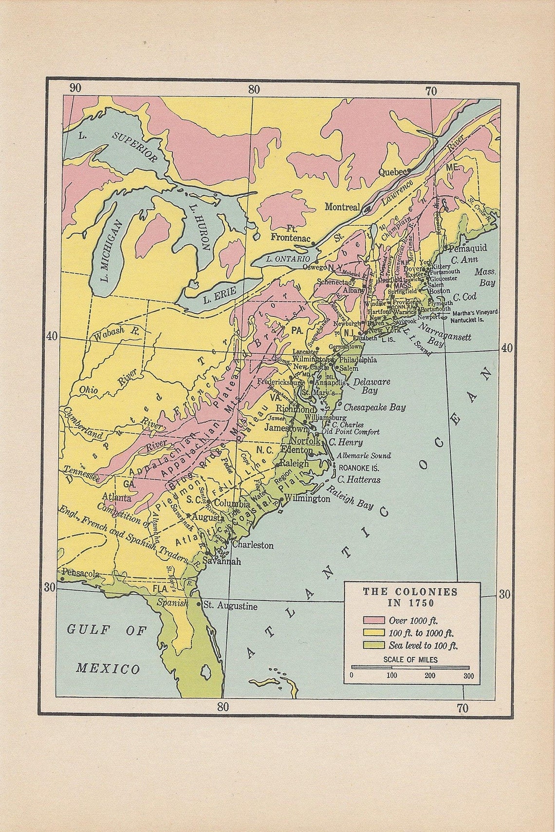 The Colonies in 1750 C.1936 Vintage Map American History - Etsy