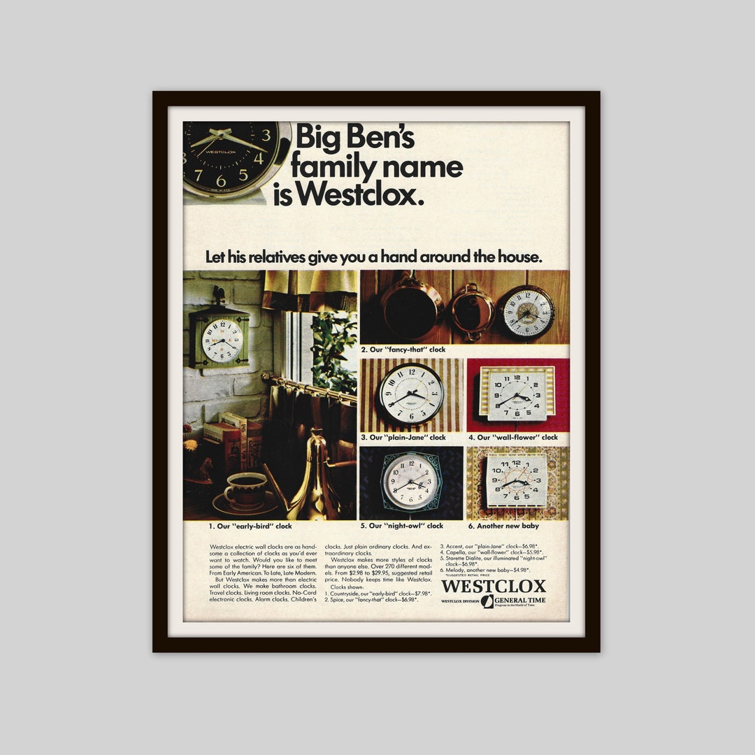 1967 Westclox Print Ad, Vintage Clock Ad, Retro Home Decor Wall Art ...