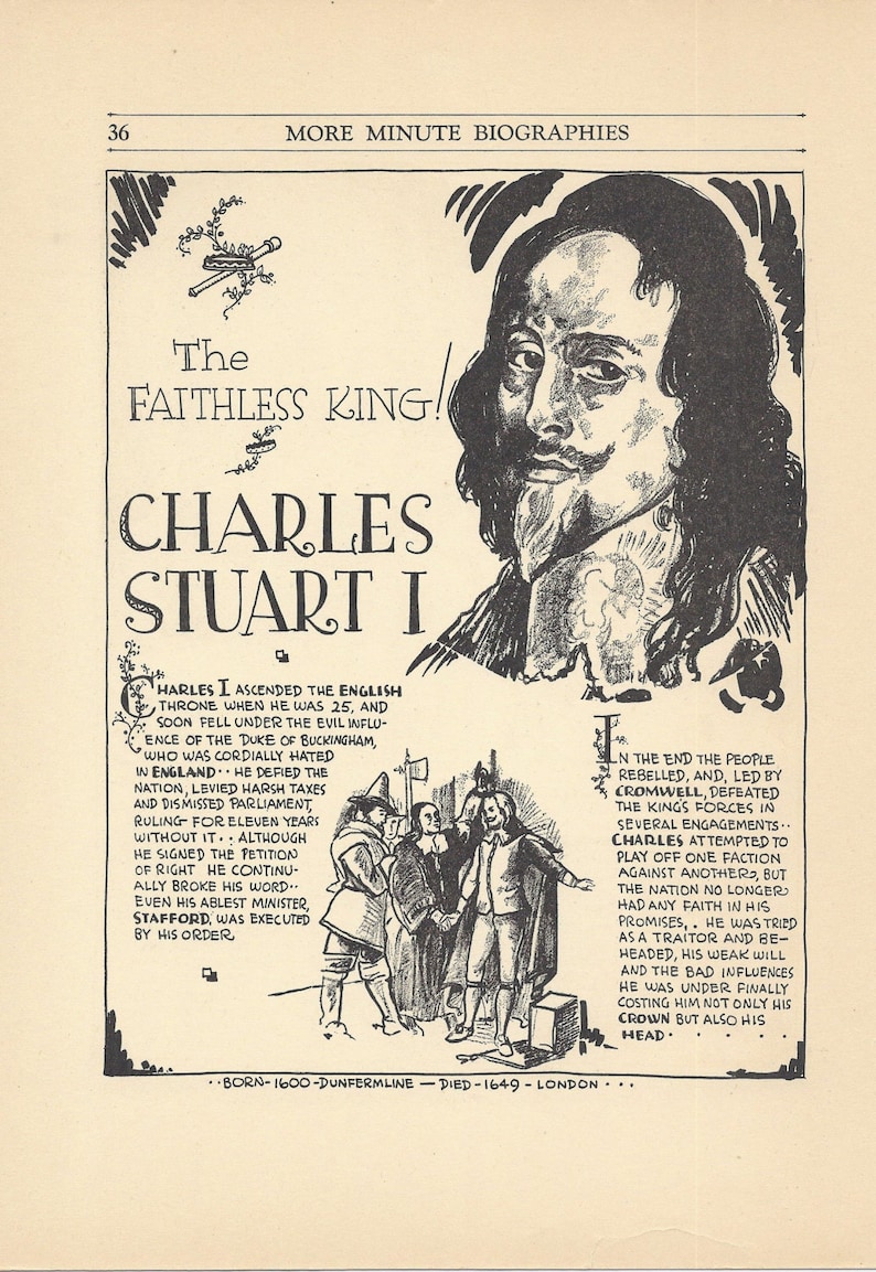 Charles I Vintage Art Print: English History Biographical Illustration ...