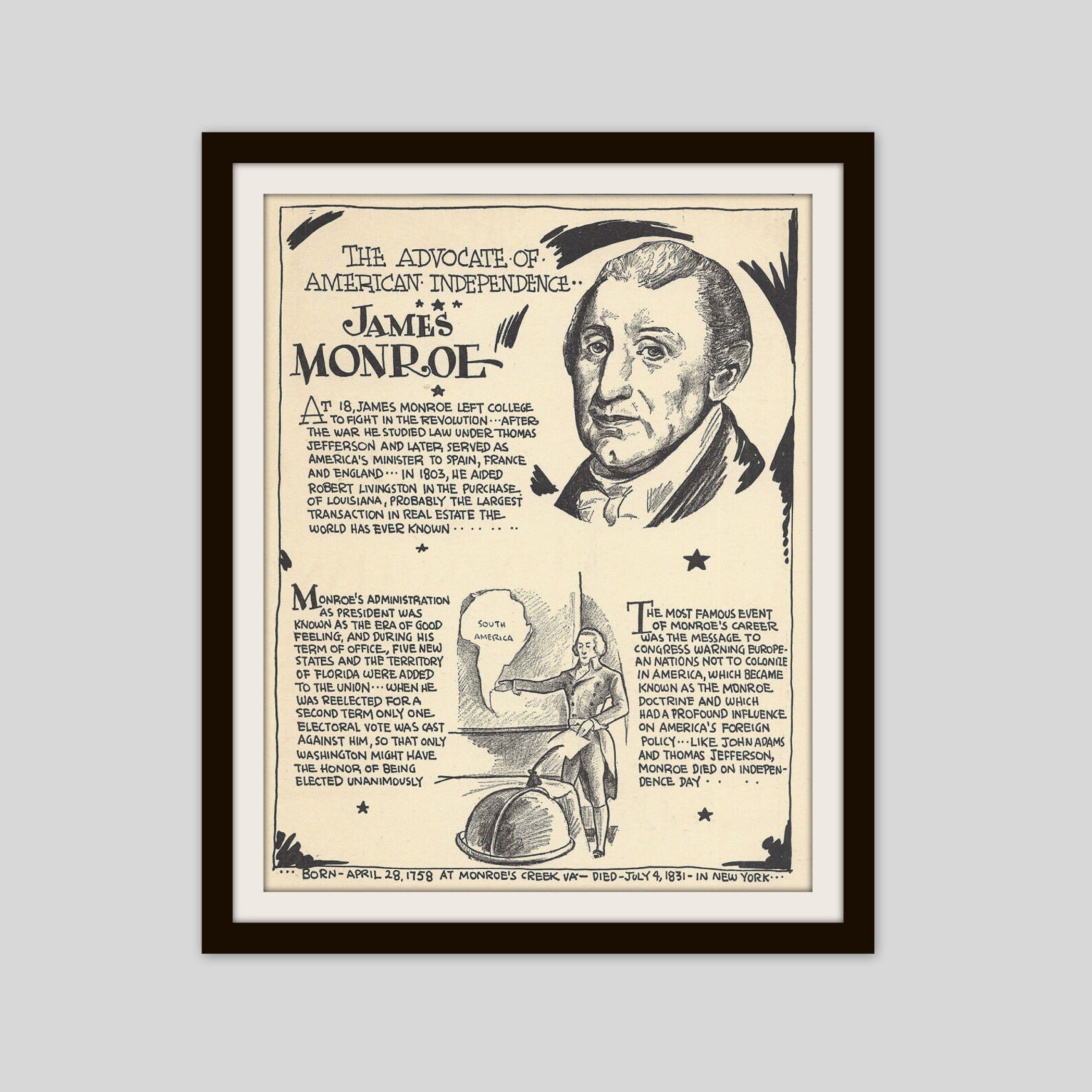 James Monroe Vintage Art Print Classroom Art Teacher Gift - Etsy