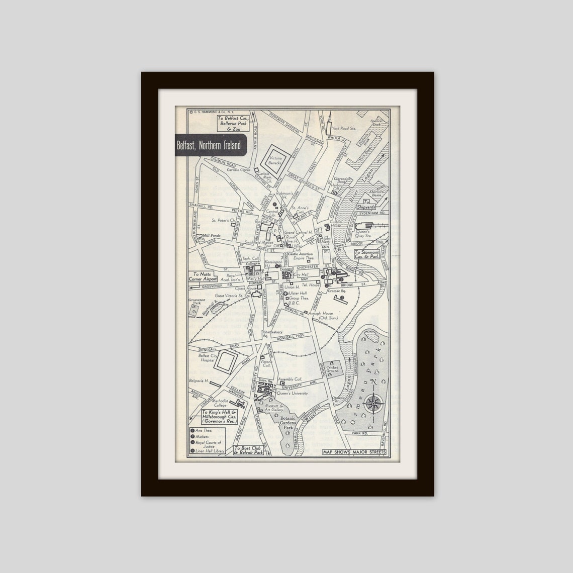 Belfast Northern Ireland Map City Map Street Map 1950s - Etsy
