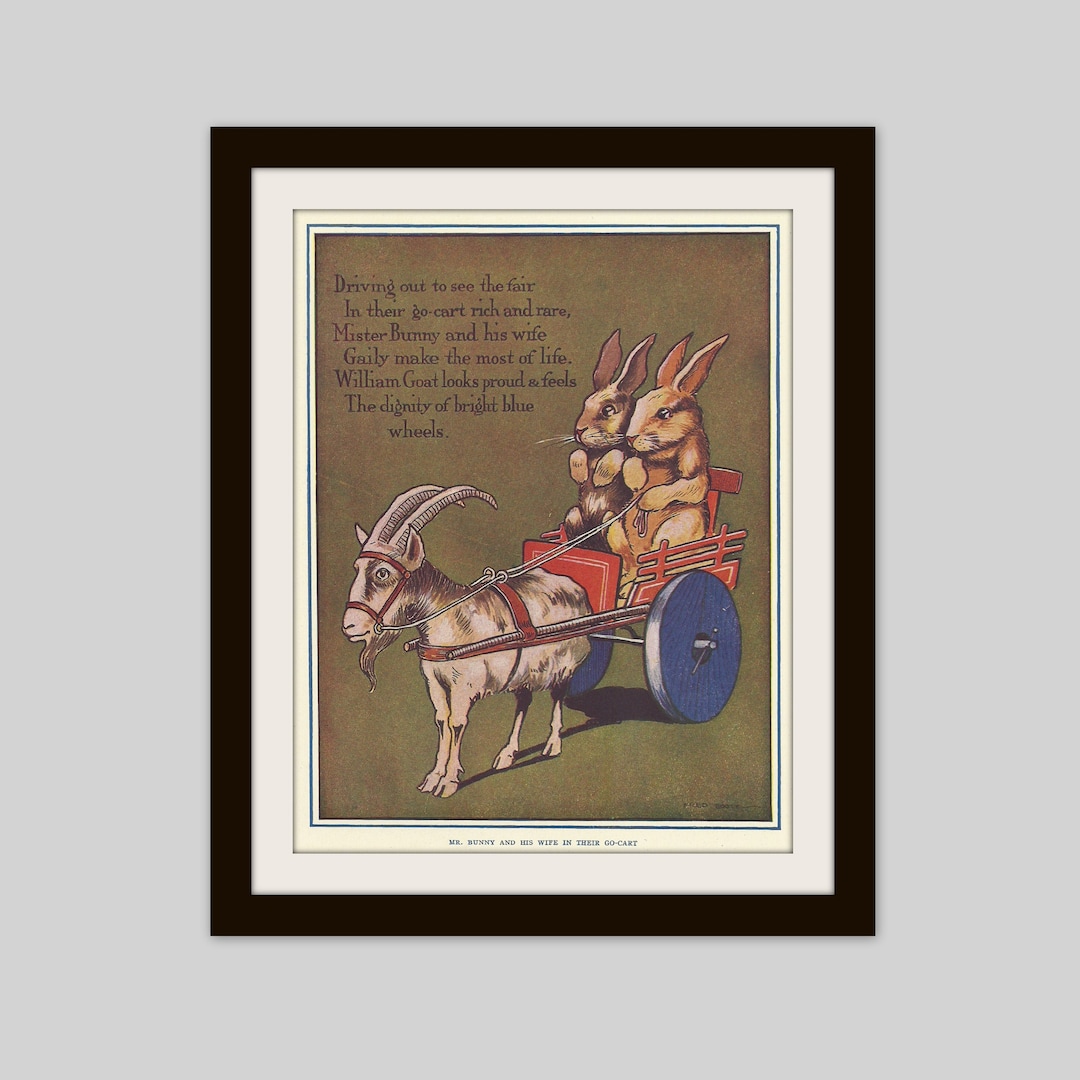 Bunnies in A Cart, 1926 Original Antique Childrens Book Print, Easter ...