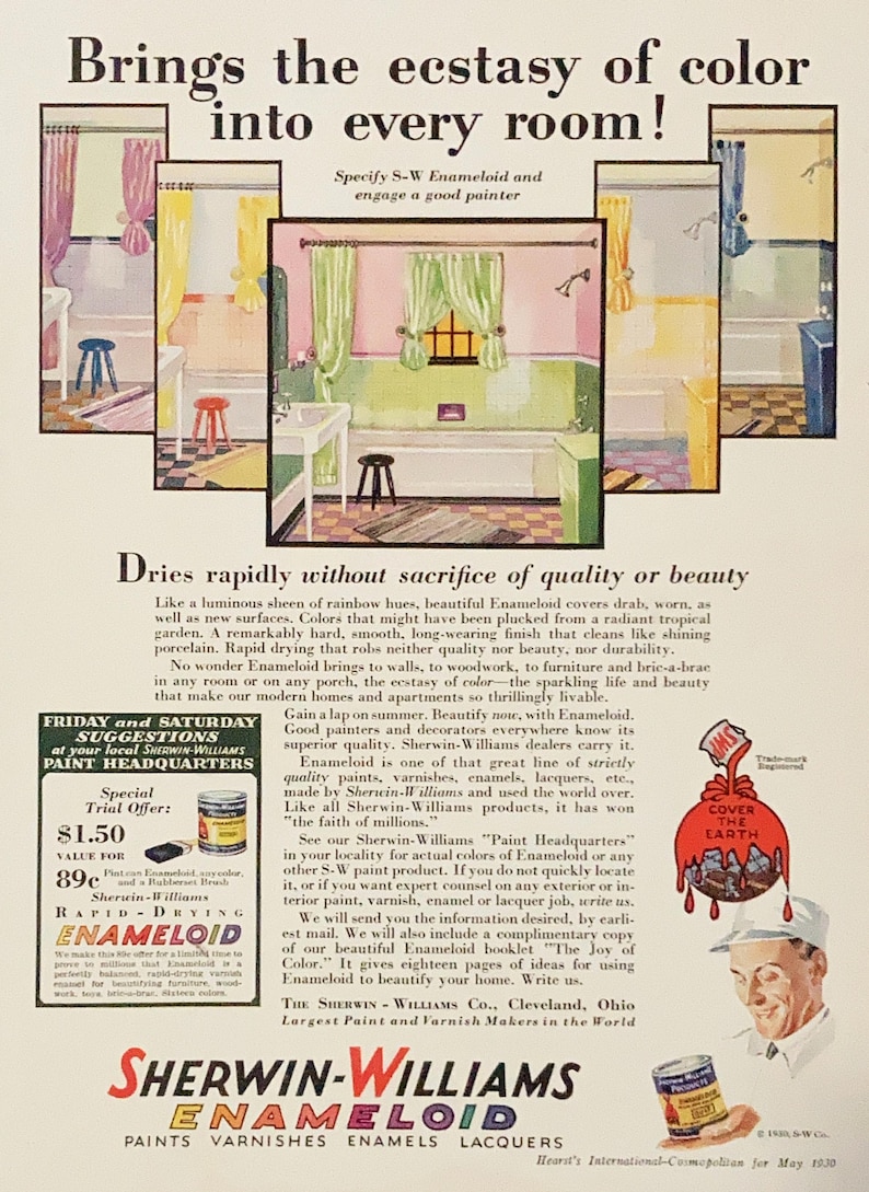 1930 Sherwin Williams Enameloid Paint Ad, Original Vintage Magazine ...