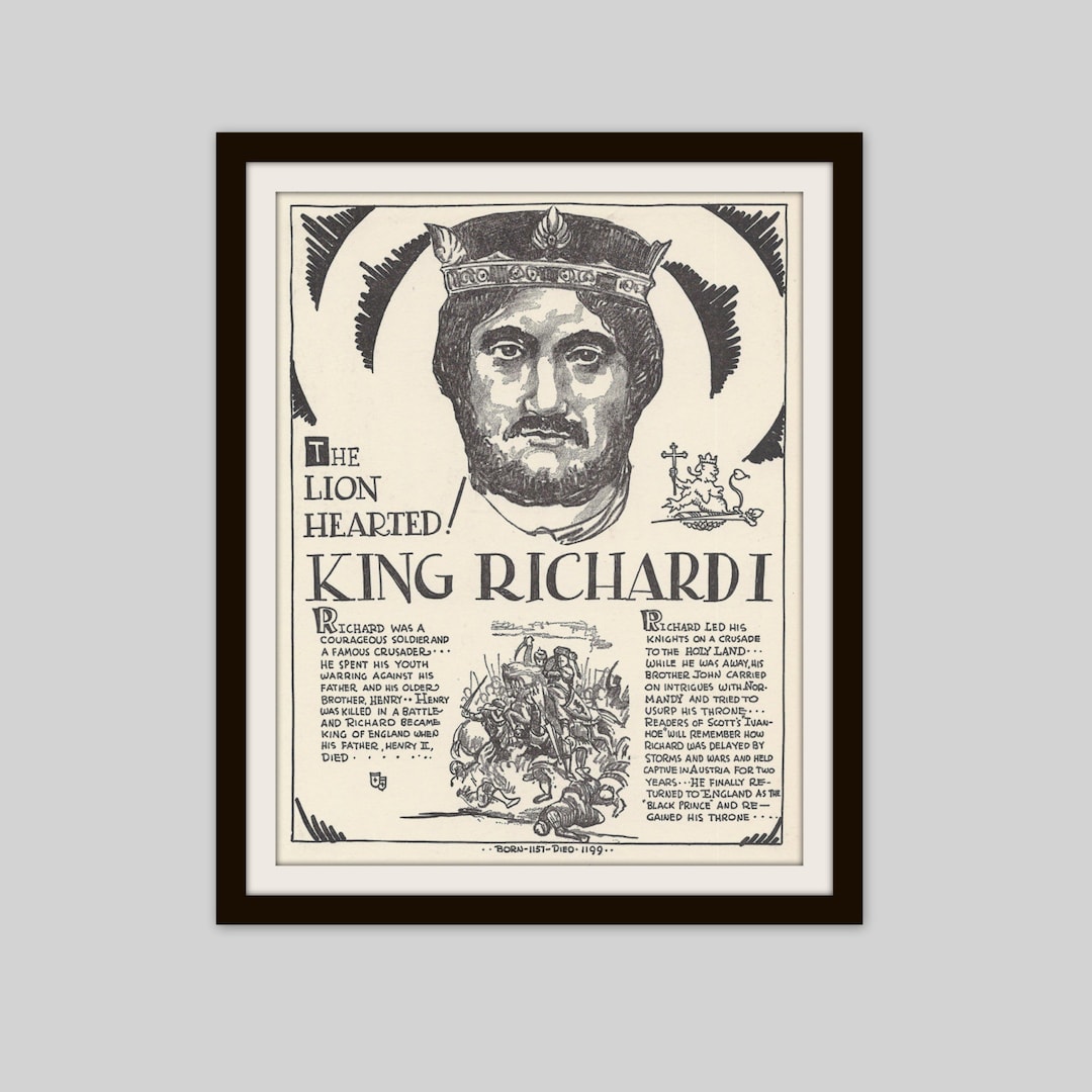King Richard I, the Lion Hearted, Vintage Art Print, Classroom Art ...