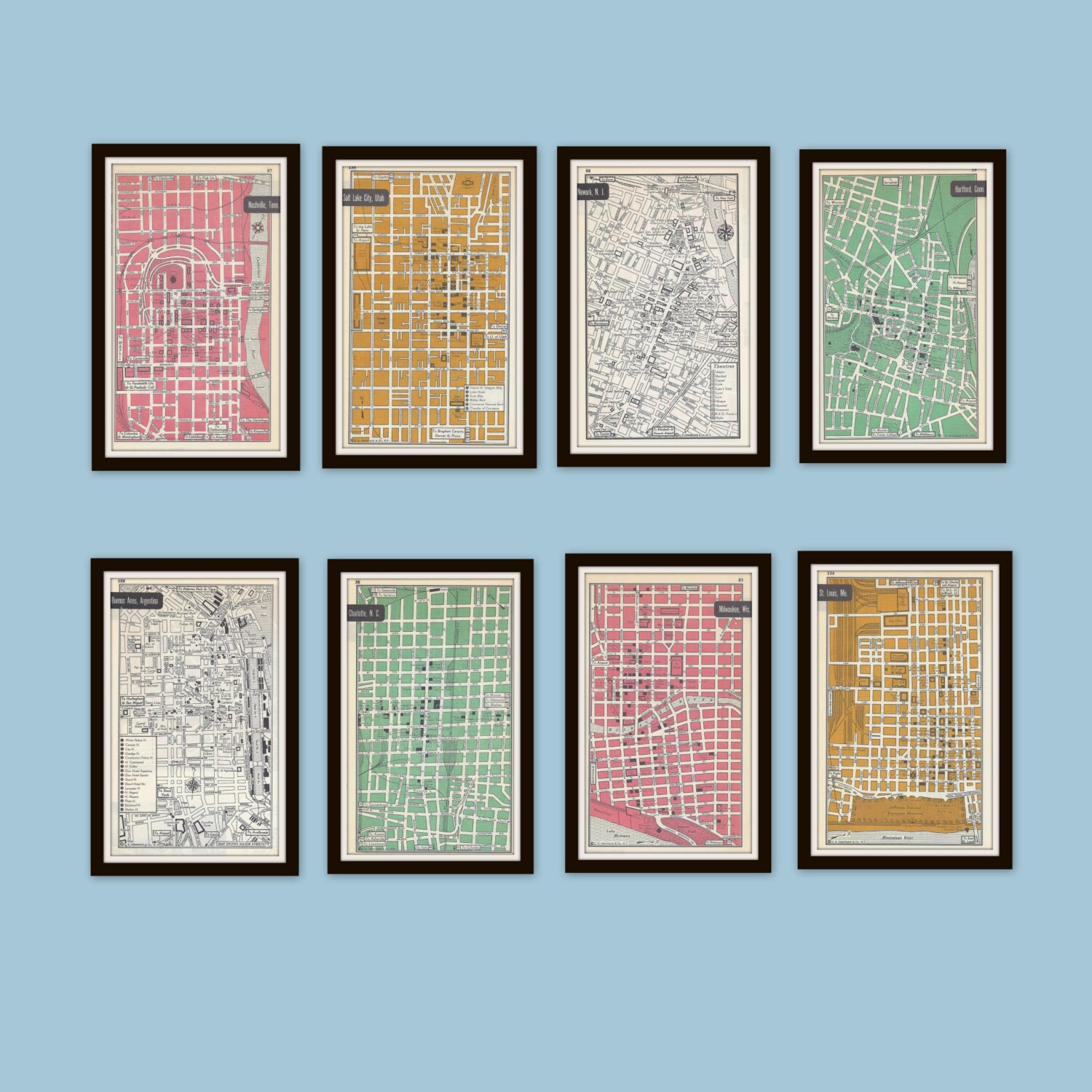 Any 2 City Maps Set of 2 1950s Vintage Maps Mid Century | Etsy