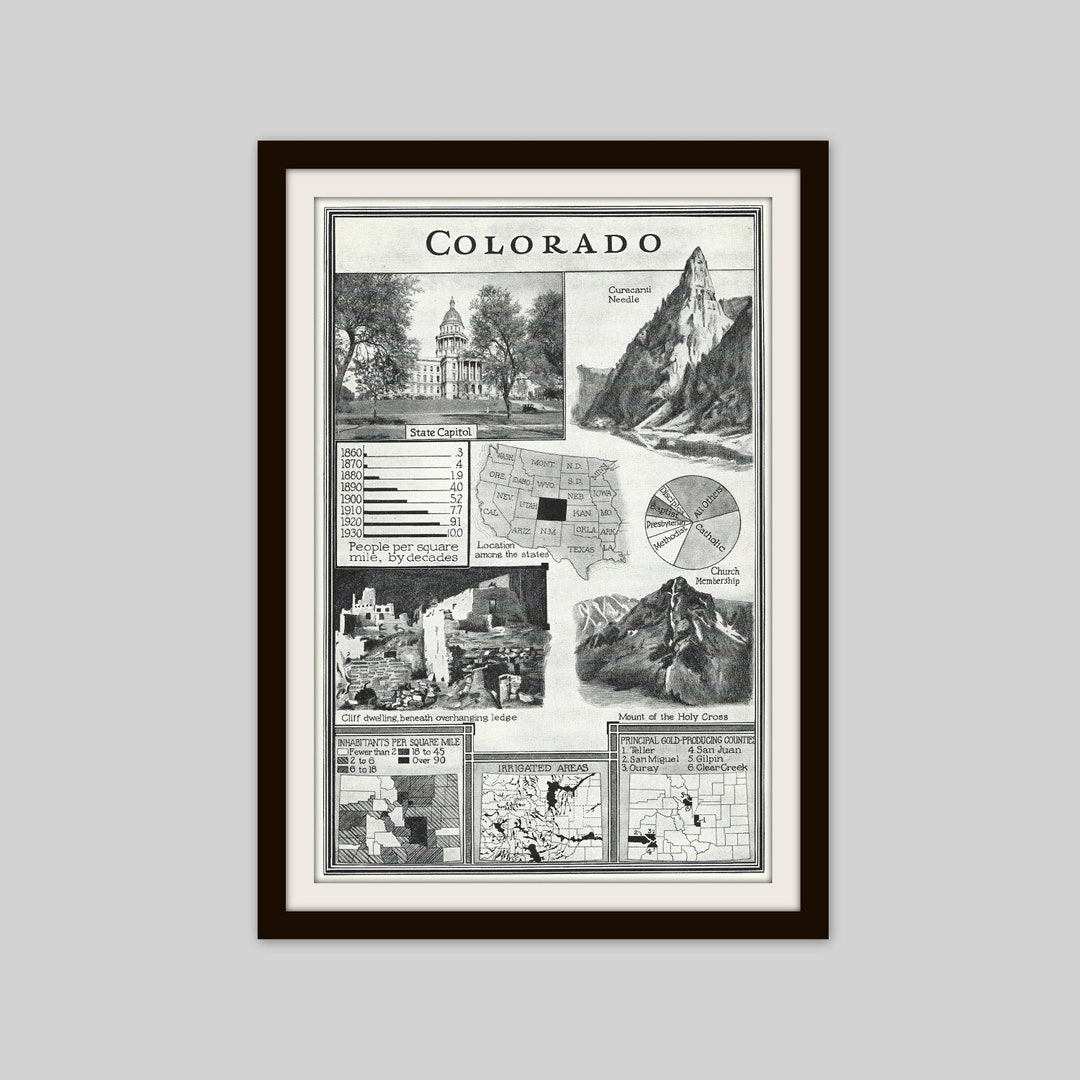 1933 Colorado Print, Original Book Page, Colorado History, Curecanti ...