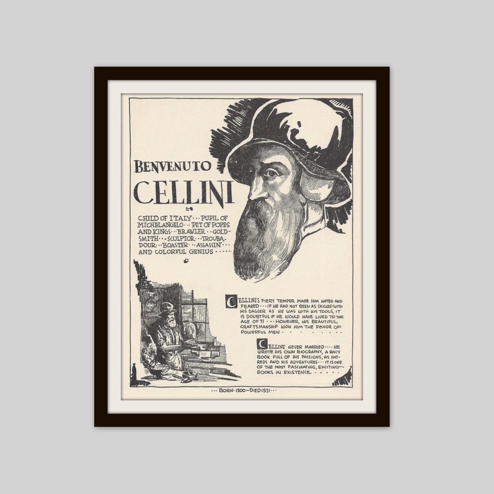 Benvenuto Cellini Vintage Art Print Classroom Art Art - Etsy