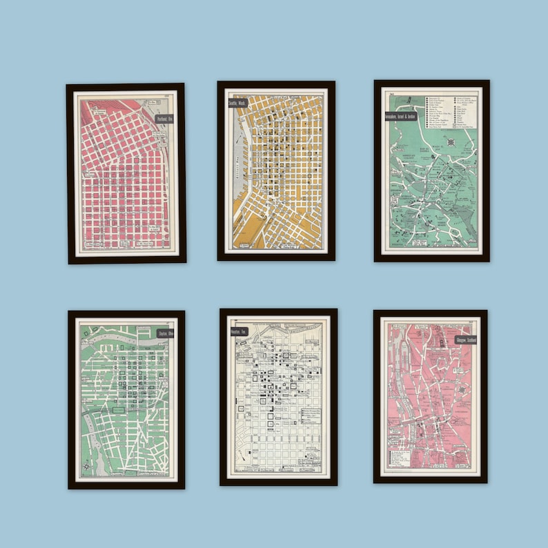 Any 6 City Maps Set of 6 1950s Vintage Maps Mid Century - Etsy