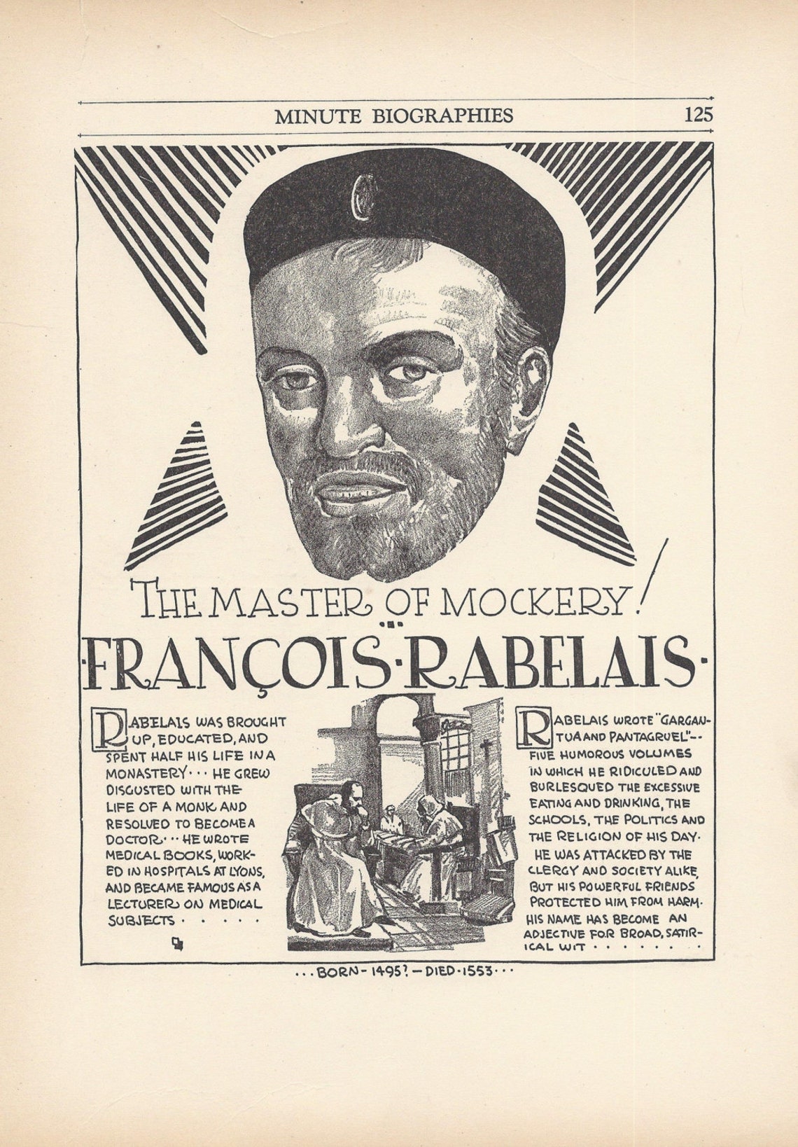 Francois Rabelais Vintage Art Print Literary Art Classroom - Etsy