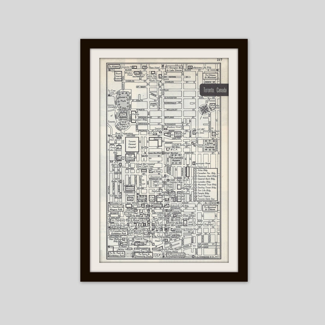 Toronto Canada Map, City Map, Street Map, 1950s, Black and White, Retro ...