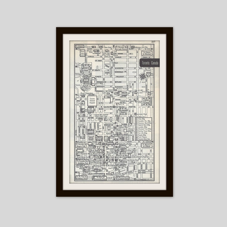 Toronto Canada Map City Map Street Map 1950s Black and - Etsy